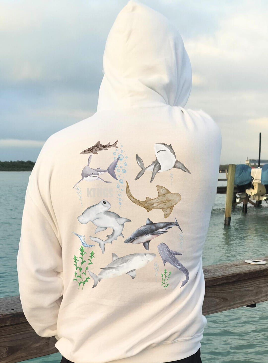 Shark Hoodie, Ocean King Graphic Sweatshirt, Fisherman Gift, Coastal ...