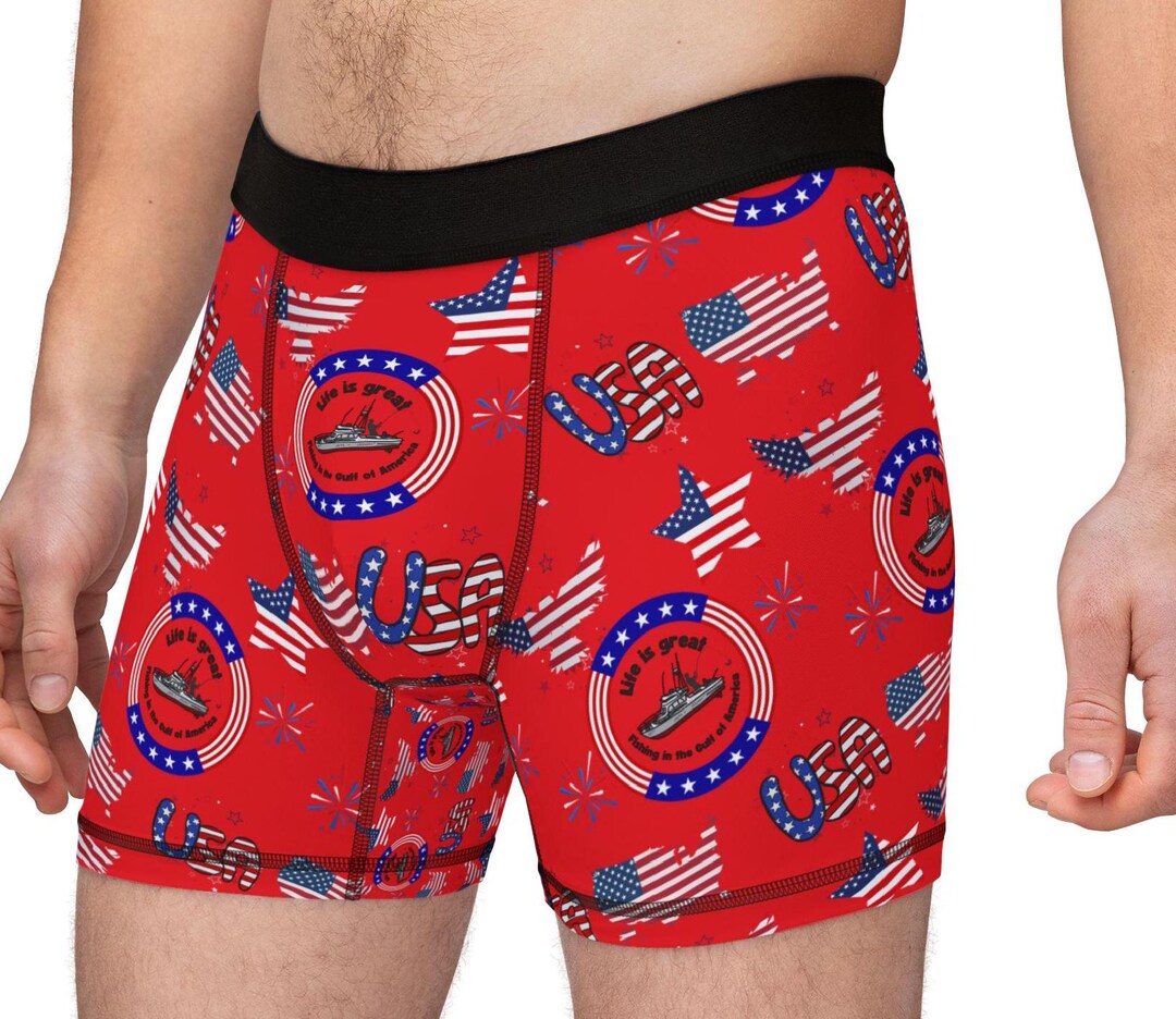 Gulf of American Fishing Men's Boxers, Patriotic USA Underwear, Father ...
