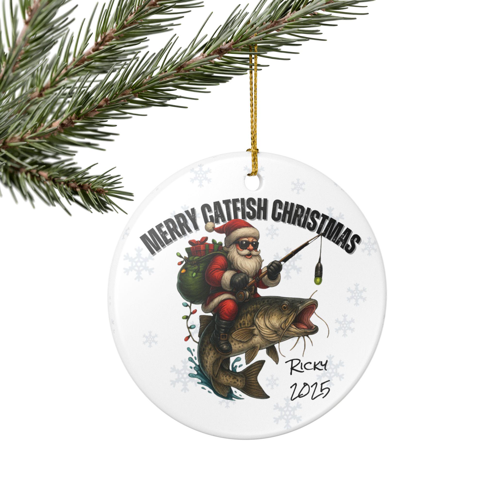 Personalized Catfish Santa Fishing Christmas Ornament: Custom Angler ...