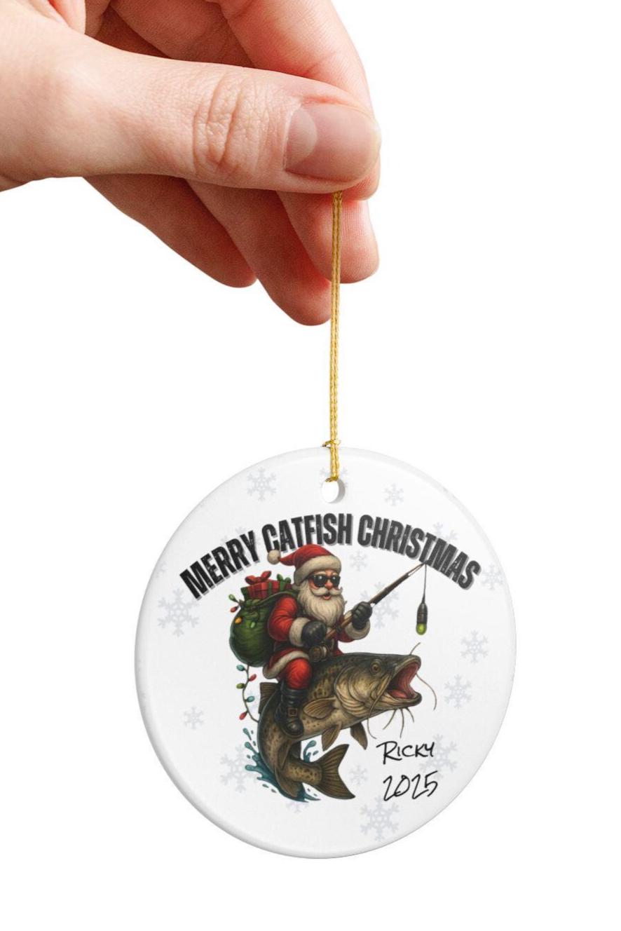 Personalized Catfish Santa Fishing Christmas Ornament: Custom Angler ...
