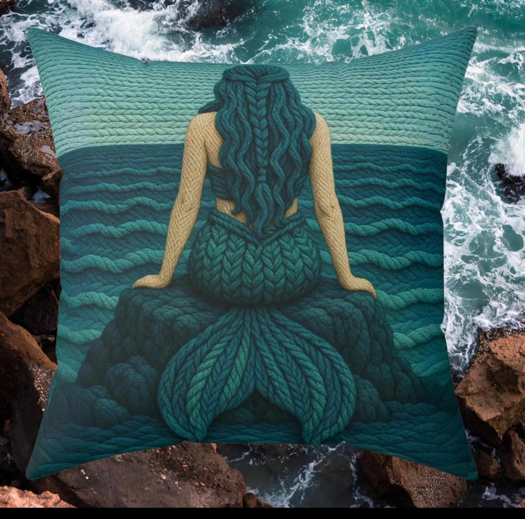 Mermaid Throw Pillow, Coastal Home Decor for Beach House, Nautical ...