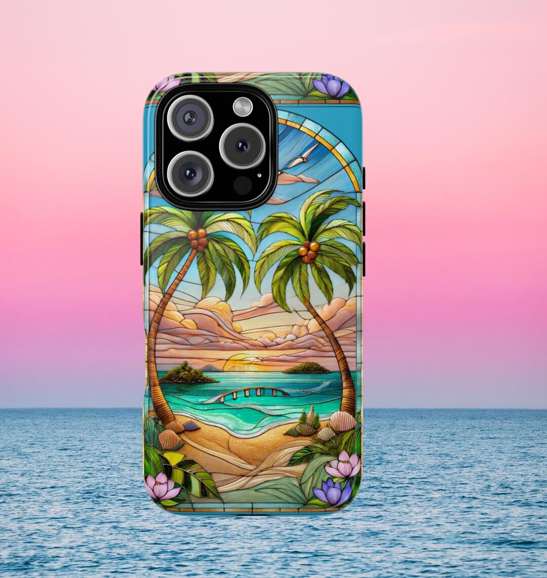 Tropical Palm Tree Phone Case, Stained Glass Design, Beach Phone Case ...