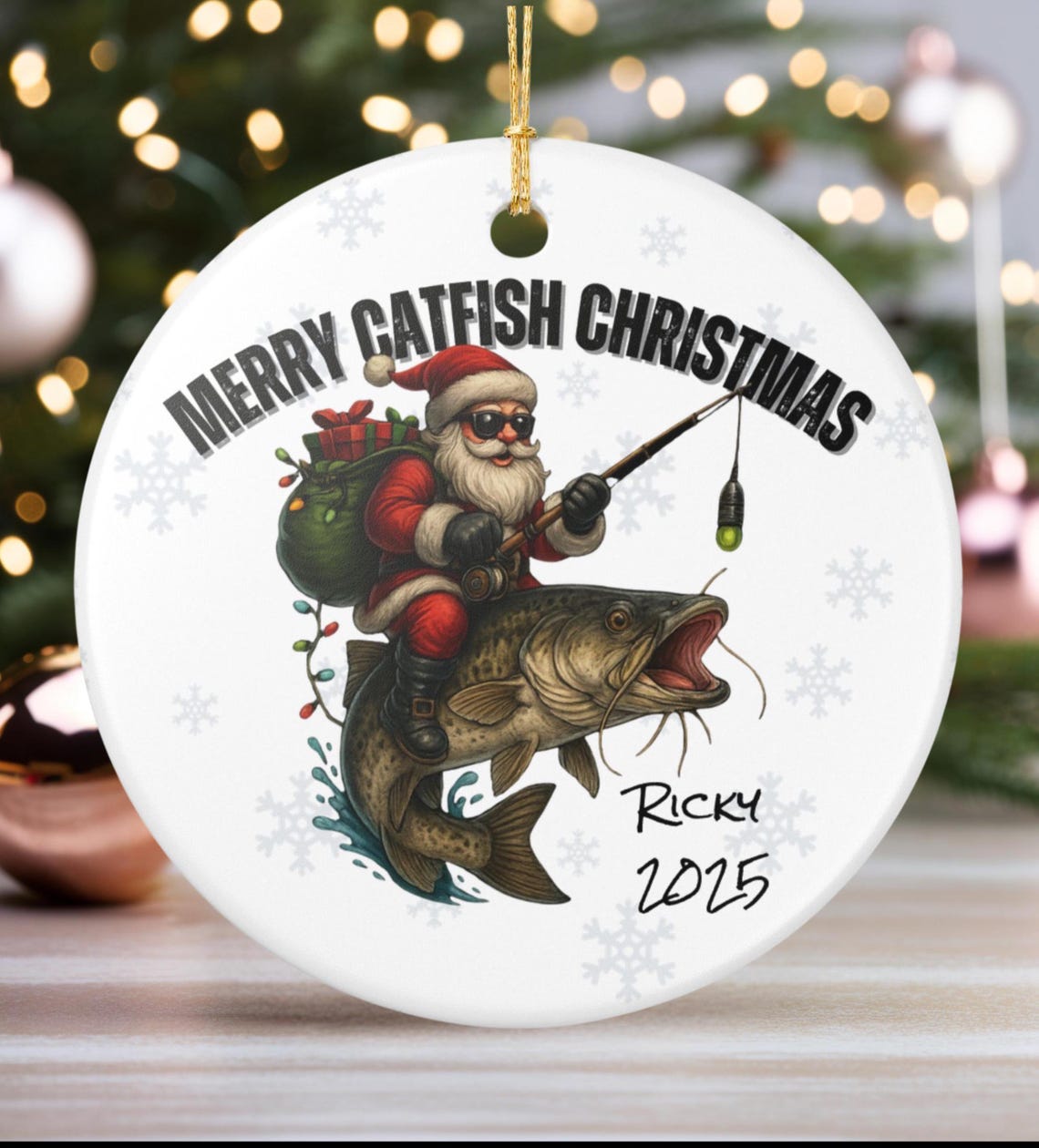 Personalized Catfish Santa Fishing Christmas Ornament: Custom Angler ...