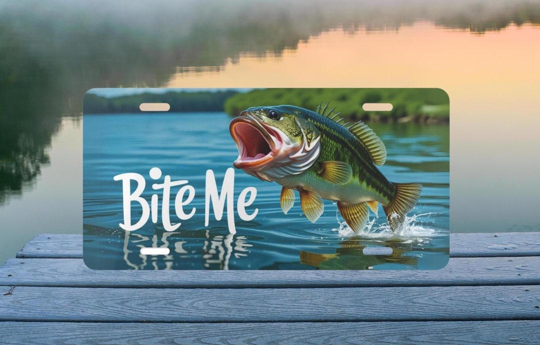 License Plate, Bass Fish Jumping Out of Water Bite Me Fishing Gift, Car ...