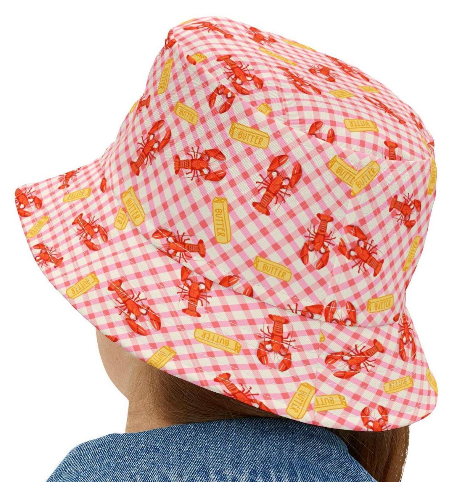 Gingham Lobster and Butter Bucket Hat, Summer Vacation Seafood Lover ...