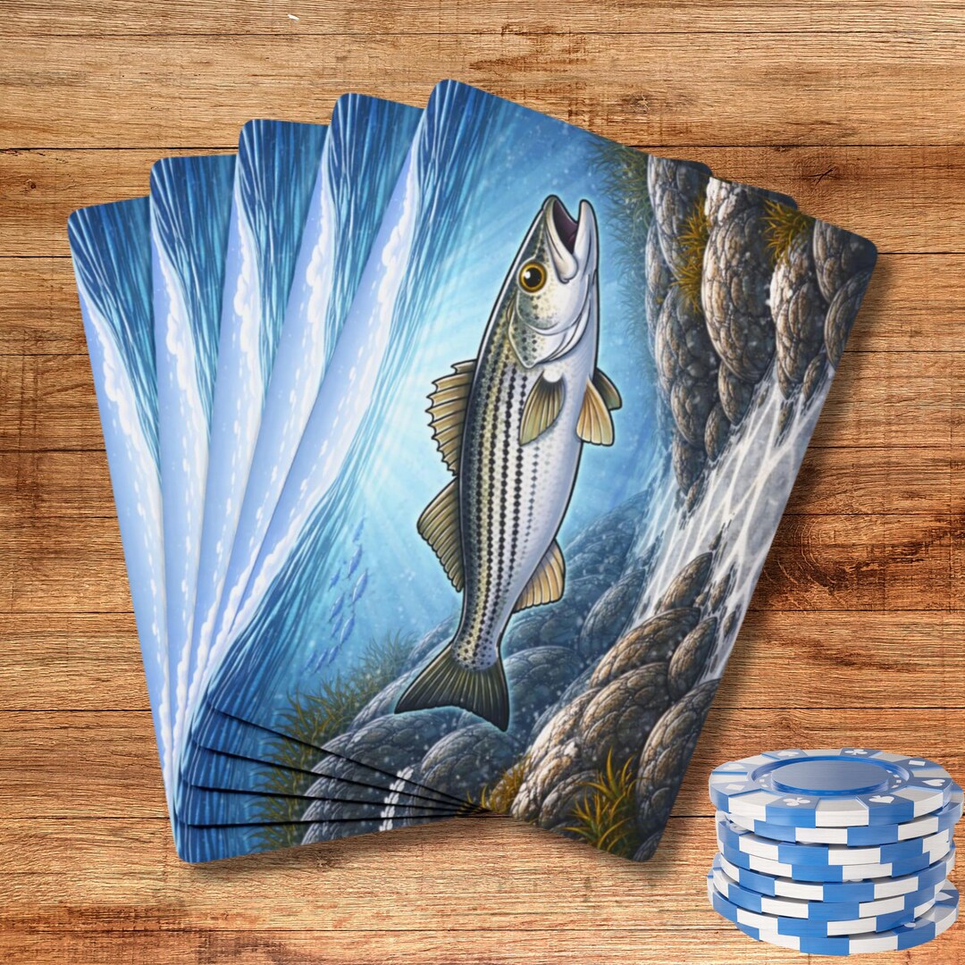 Striped Bass Playing Cards, Saltwater Fishing Deck, Coastal Angler Gift ...