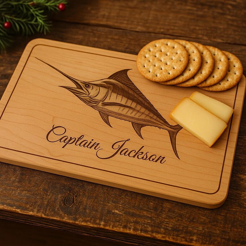 Personalized Cutting Board Gift for Fisherman, Engraved Marlin Design ...
