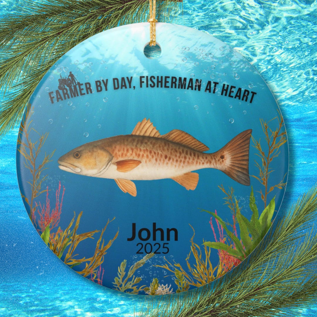 Personalized Fishing Christmas Ornament, Farmer Gift, Redfish Fisherman ...