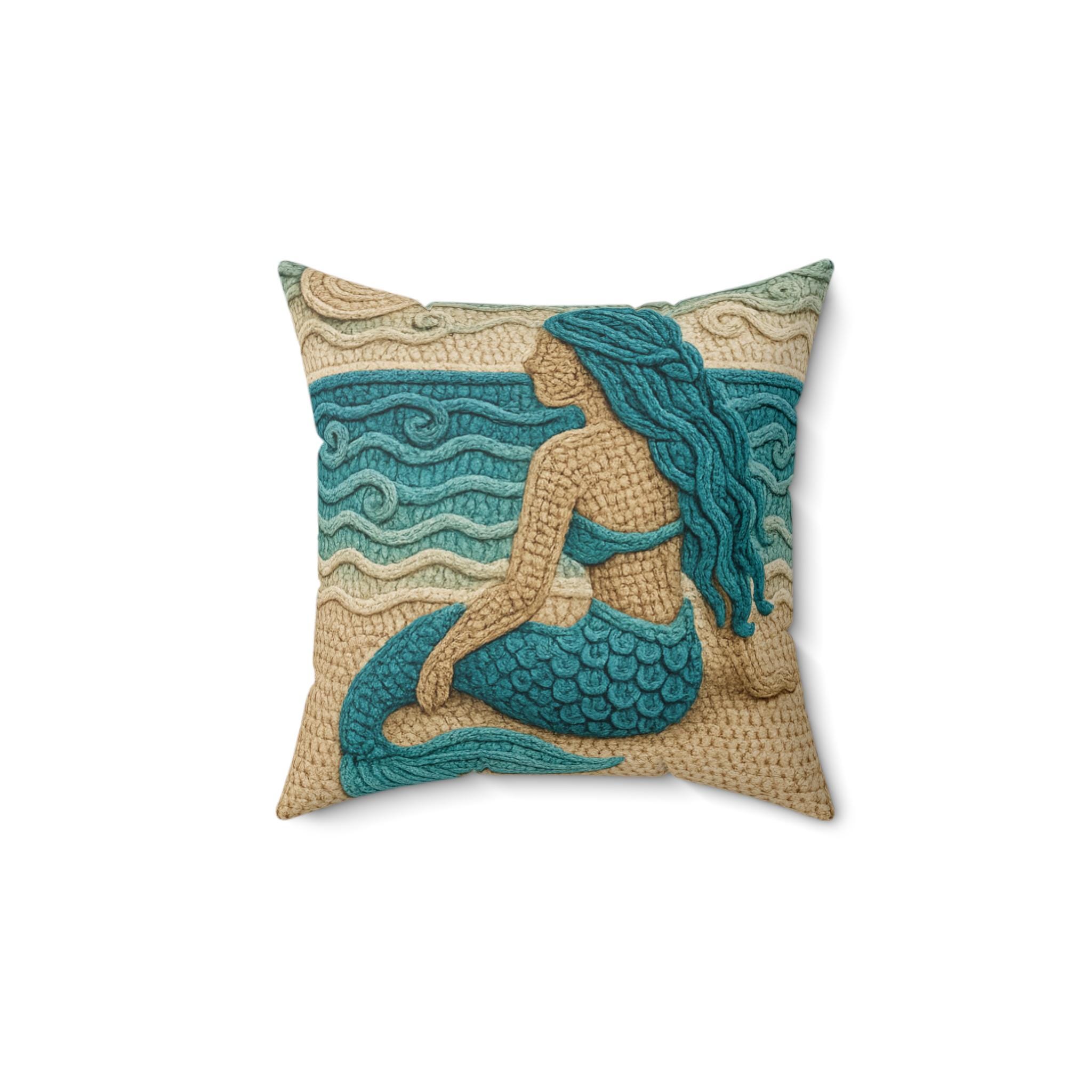 Boho Mermaid Macrame Style Pillow, Coastal Decor, Mermaidcore Decor ...