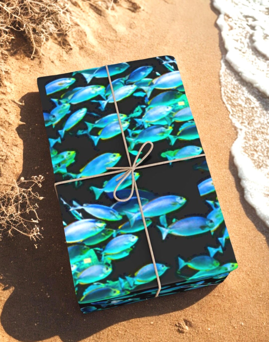 Tropical Fish Wrapping Paper, Beach Wedding Gift Wrap, Ocean Blue and ...