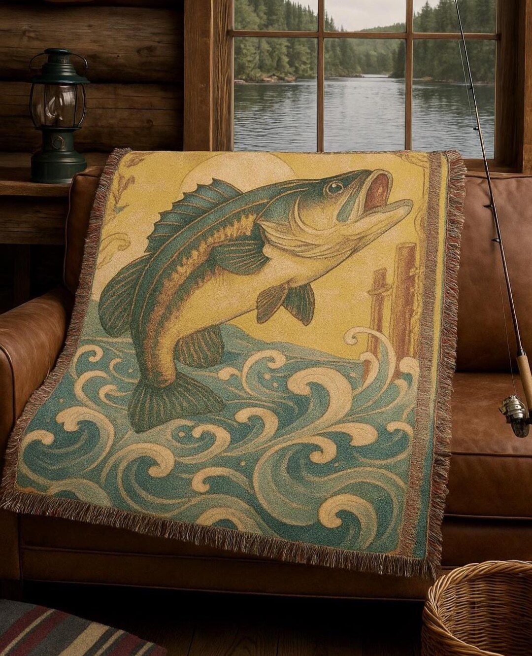 Bass Fishing Blanket for Men, Vintage Woven Throw, Fisherman Gift ...