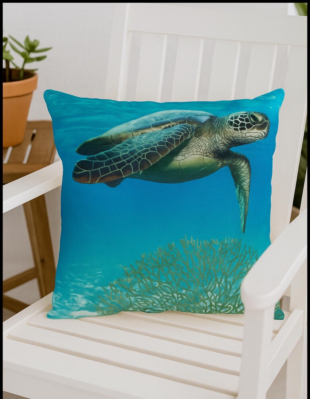 Sea Turtle Outdoor Pillow, Beach House Patio Cushion, Coastal Decor ...