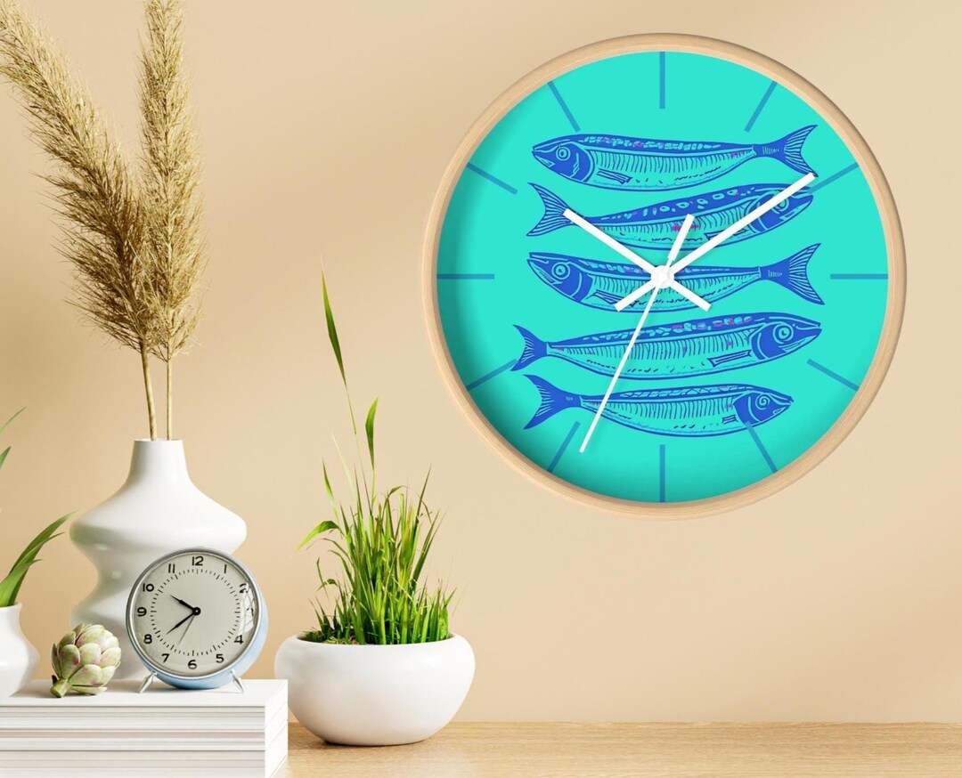 Boho Sardine Fish Wall Clock, Coastal Decor, Beach House Vibes, Kitchen ...