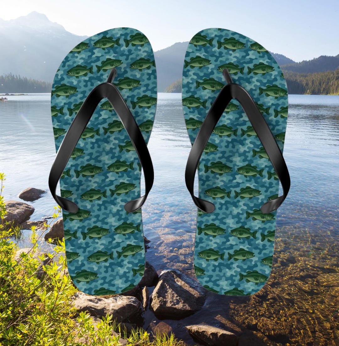 Bass Fish Flip Flops, Fun Fishing Sandals for Beach or Vacation, Summer ...