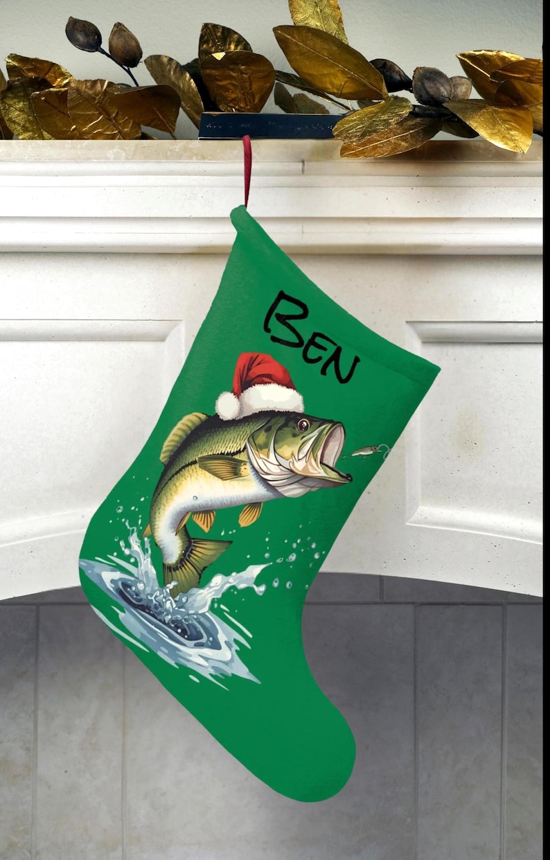 Personalized Bass Fishing Christmas Stocking: Lakehouse Holiday Decor ...