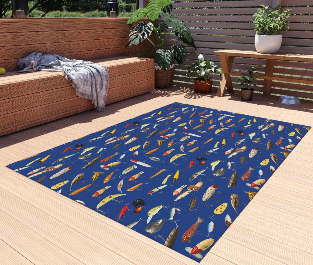 Vintage Fishing Lures Outdoor Rug – Lake House Decor, Fishing Gift - Etsy