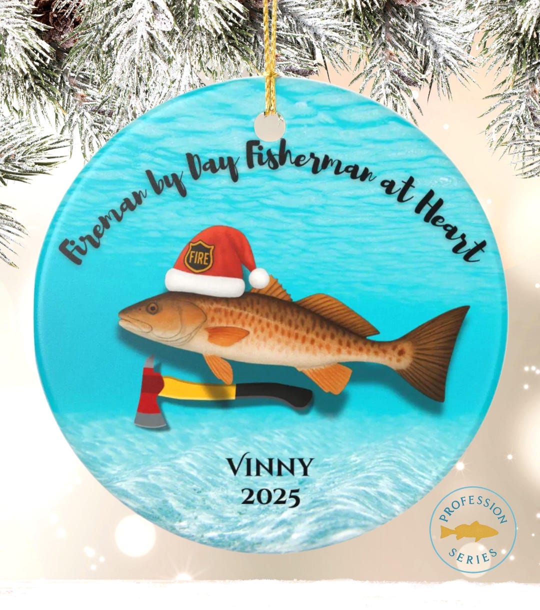 Personalized Firefighter Fishing Ornament: 2025 Christmas Keepsake - Etsy