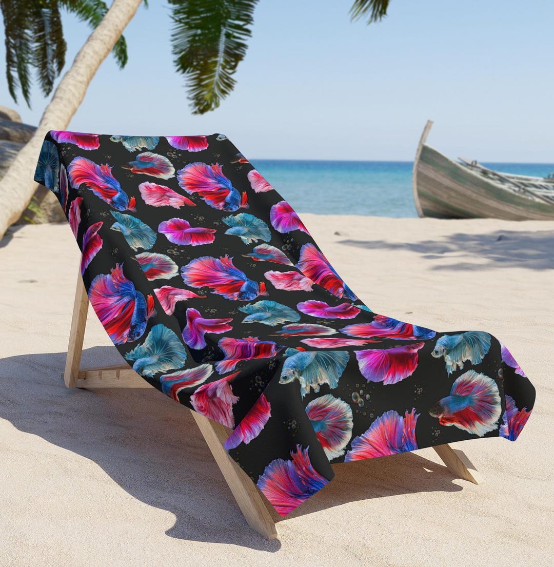 Colorful Beta Fish Beach Towel, Tropical Ocean Design - Etsy