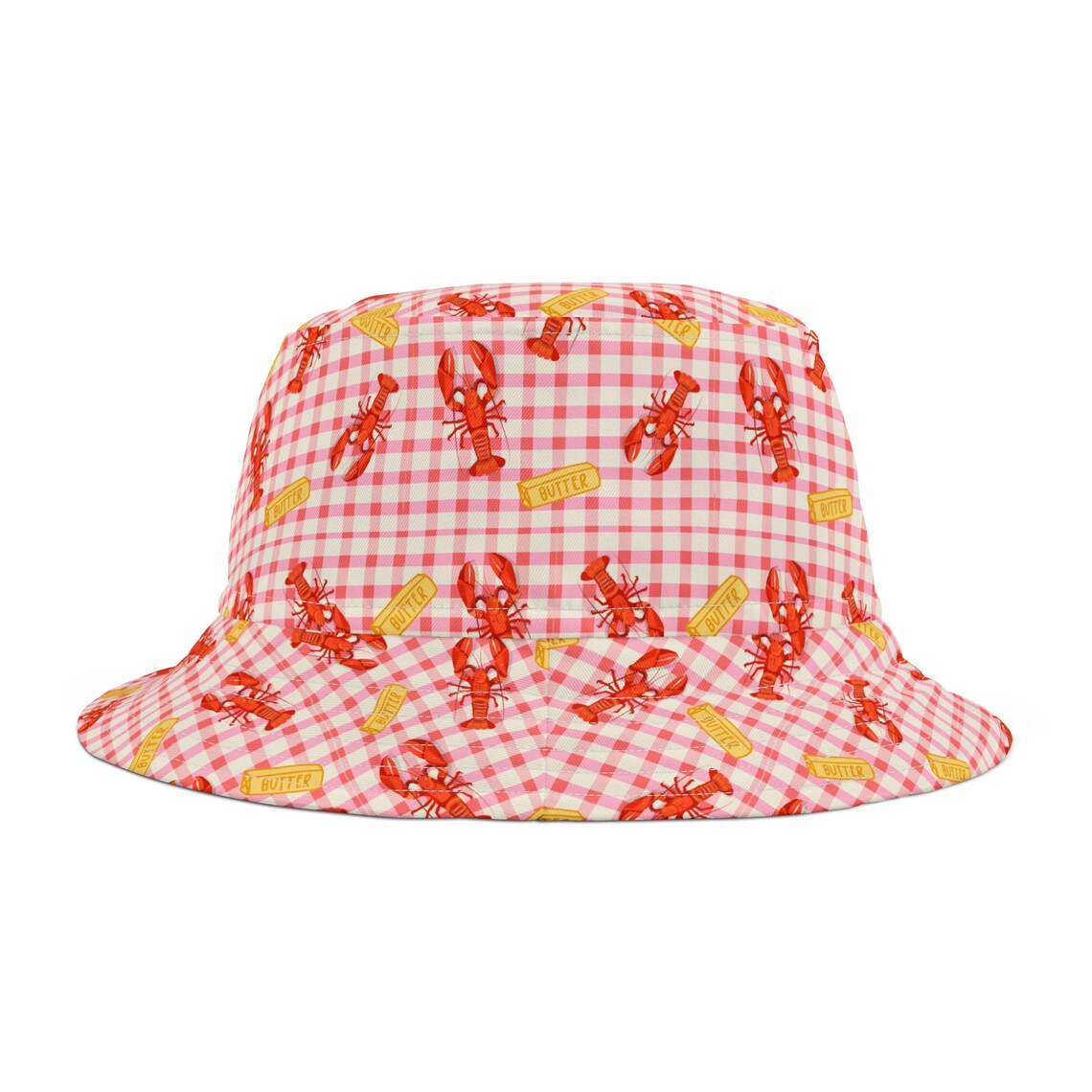 Gingham Lobster and Butter Bucket Hat, Summer Vacation Seafood Lover ...