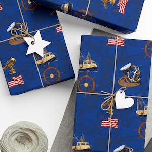 Nautical Gift Wrap: Marine-themed Boating Paper, USA Made - Etsy