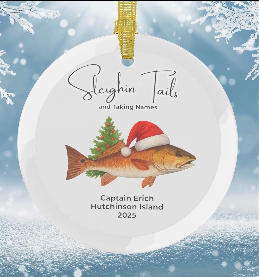 Personalized Sleighin’ Tails Glass Ornament – Redfish Fishing Christmas ...