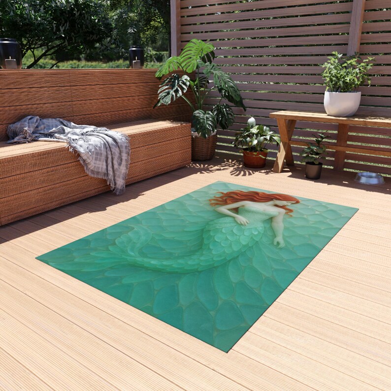 Mermaid Outdoor Rug, Bohemian Decor, Patio Mat, Beach House Gift ...