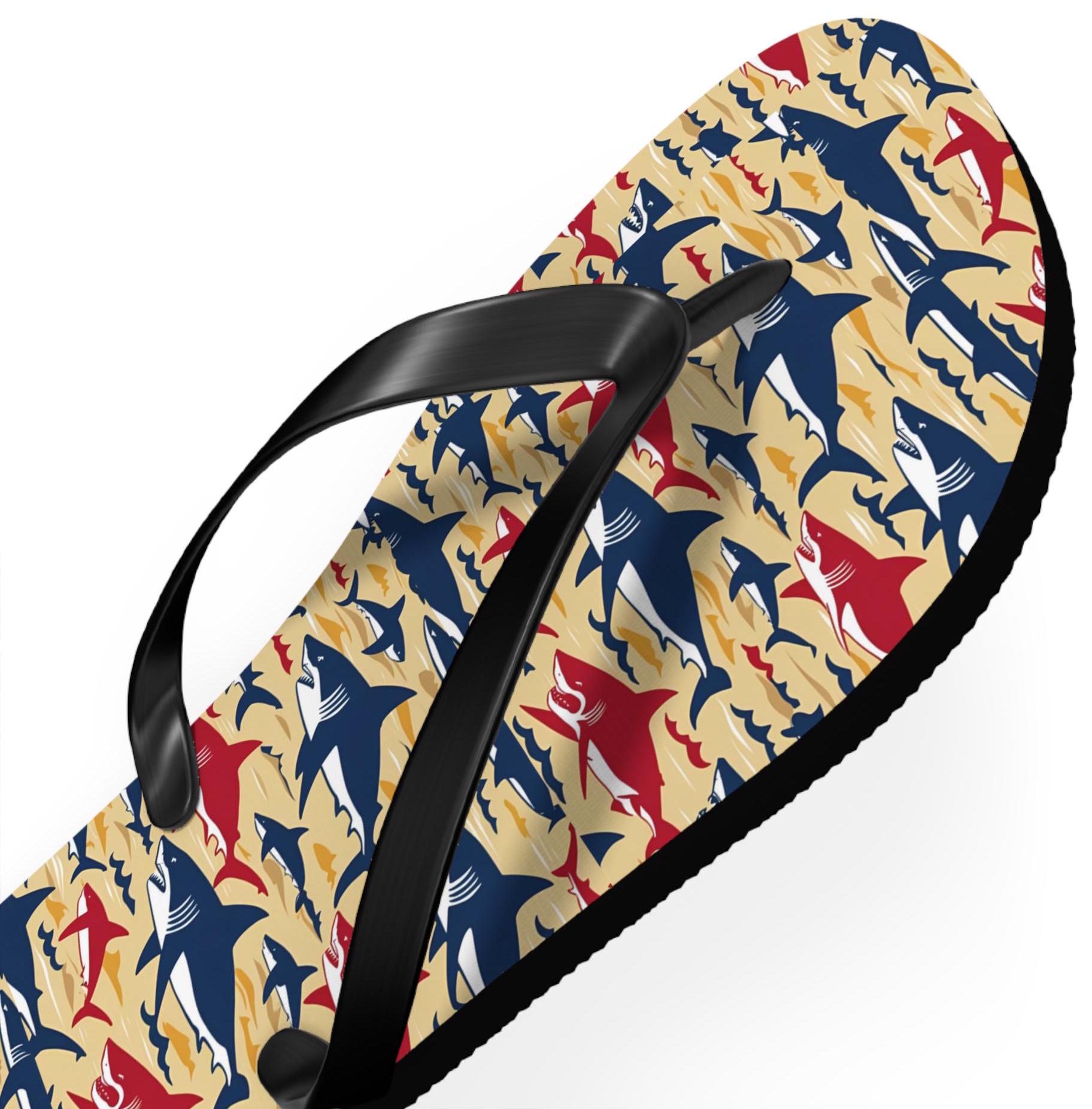 Shark Pattern Mens Flip Flops, Beach Sandals, Summer Footwear, Pool ...