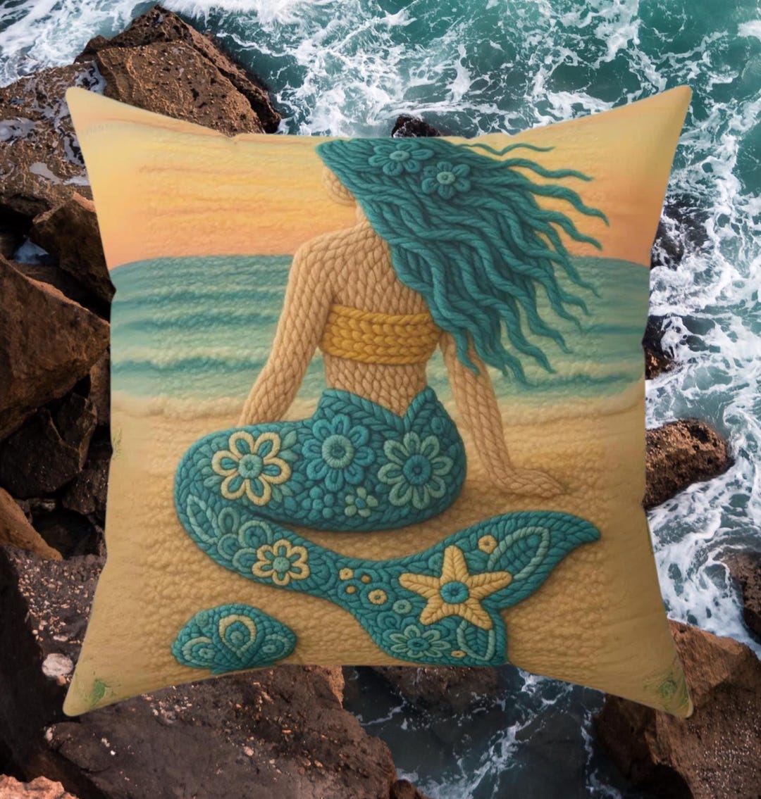 Mermaid Beach Pillow, Coastal Home Decor, Nautical Throw Cushion, Ocean ...