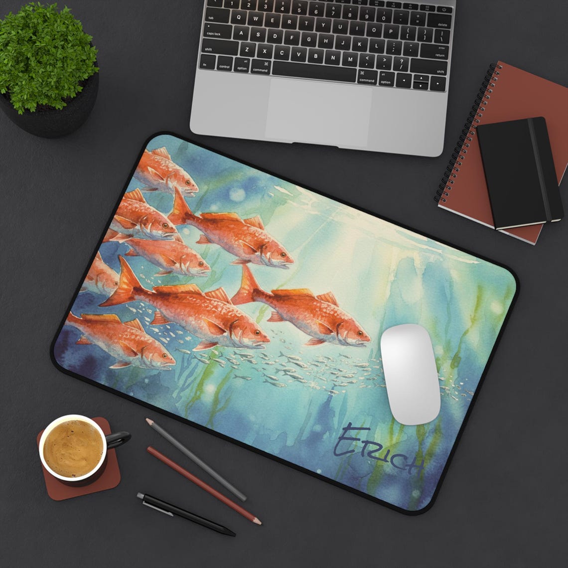Personalized Redfish Desk Mat, Fishing Desk Pad, Custom Name Mouse Pad ...