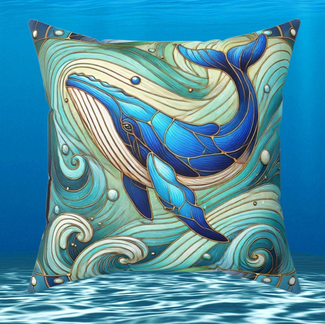 Ocean Wave Whale Pillow, Whale Pillow, Coastal Nautical Decor, Sea Life ...