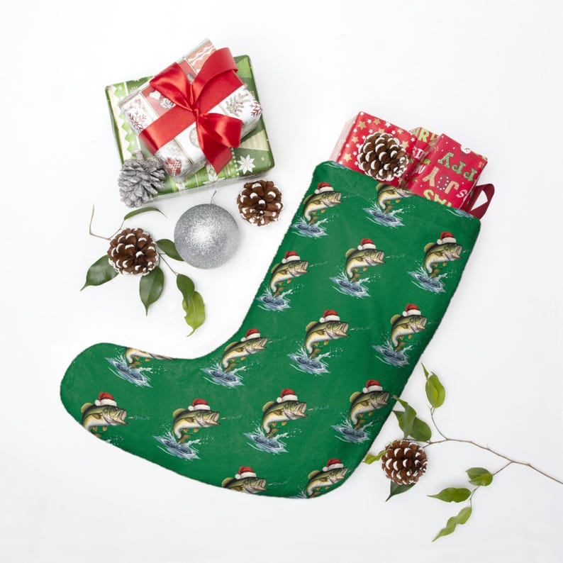 Personalized Bass Fishing Christmas Stocking: Lakehouse Holiday Decor ...
