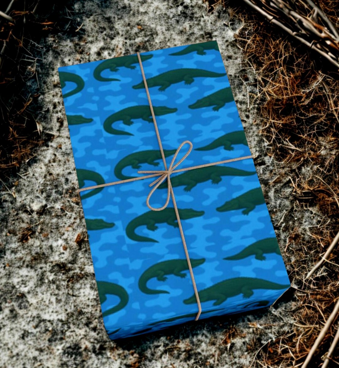 Alligator Wrapping Paper, Coastal Gator Gift Wrap, Blue Camo Paper for ...