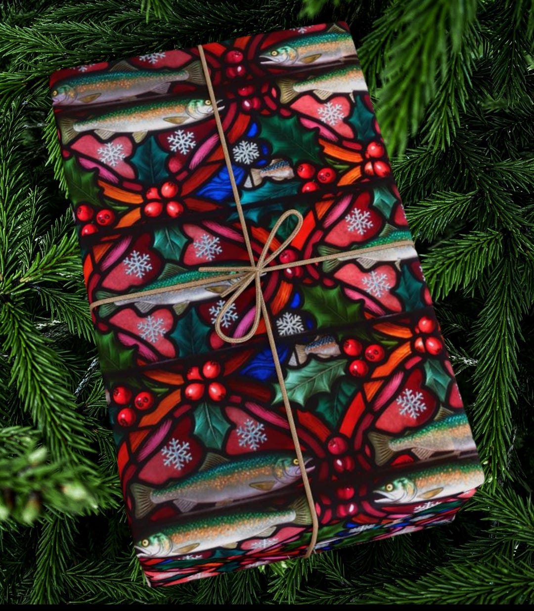 Stained Glass Trout Wrapping Paper, Christmas Fishing Gift Wrap ...