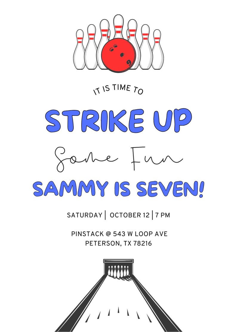 Editable Bowling Party Invitation | Customizable Colors | Birthday ...