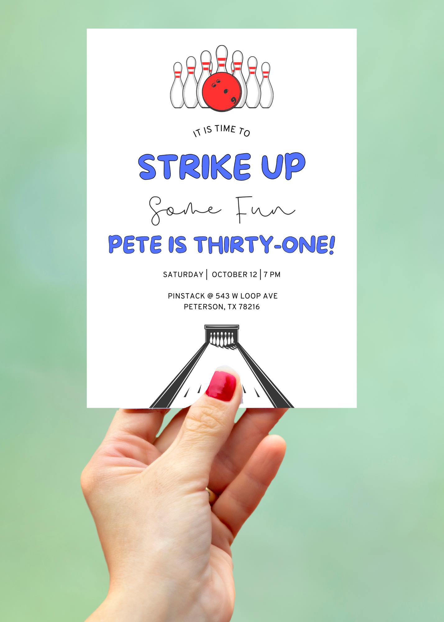 Editable Bowling Party Invitation | Customizable Colors | Birthday ...