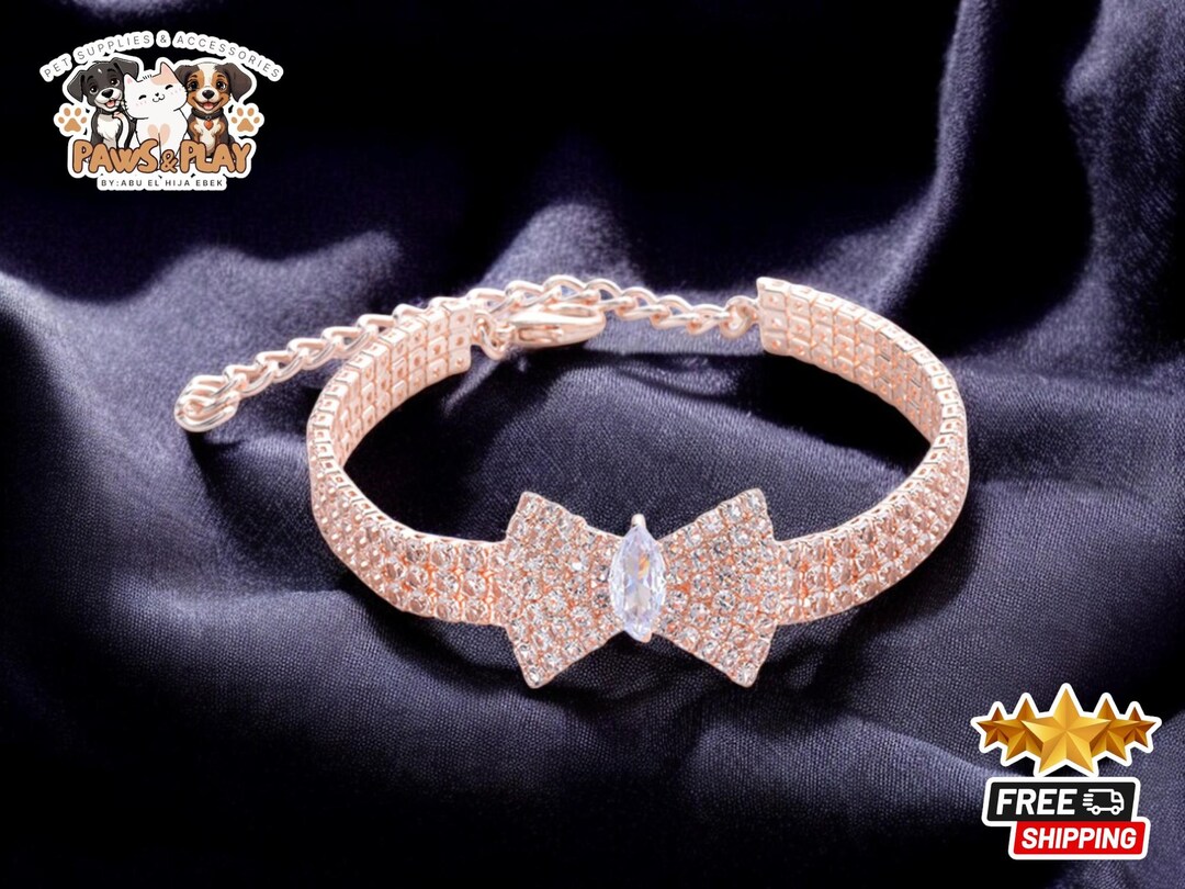 Bling Cat Collar With Bow Charm | Sparkling Crystal Rhinestone Pet ...