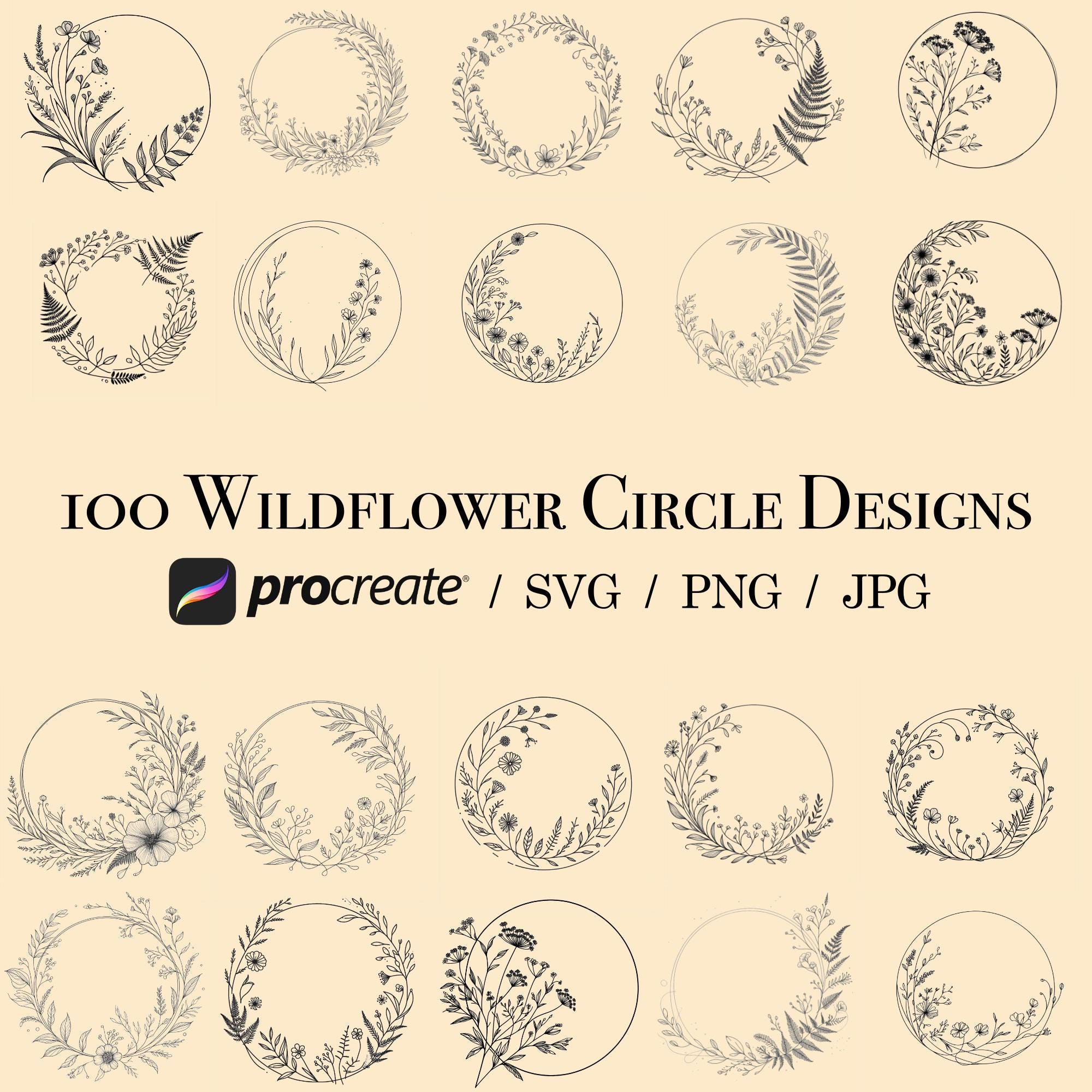 100 Wildflower Circle Frames – SVG, PNG, JPG & Procreate Stamps ...