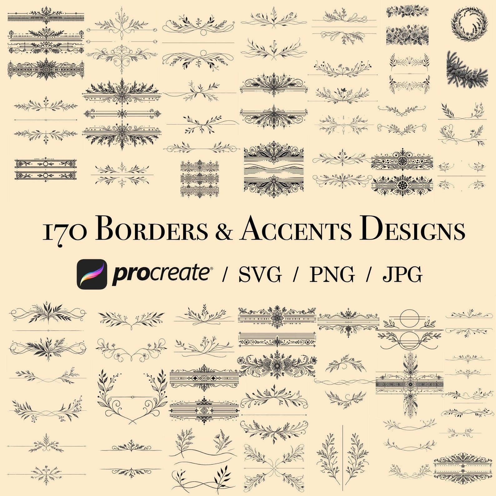 170 Borders & Accents Designs – Procreate Stamps, SVG, PNG, JPG ...