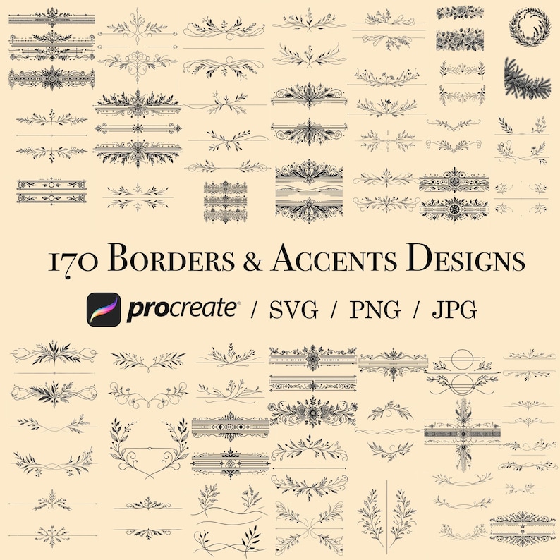 170 Borders & Accents Designs – Procreate Stamps, SVG, PNG, JPG ...