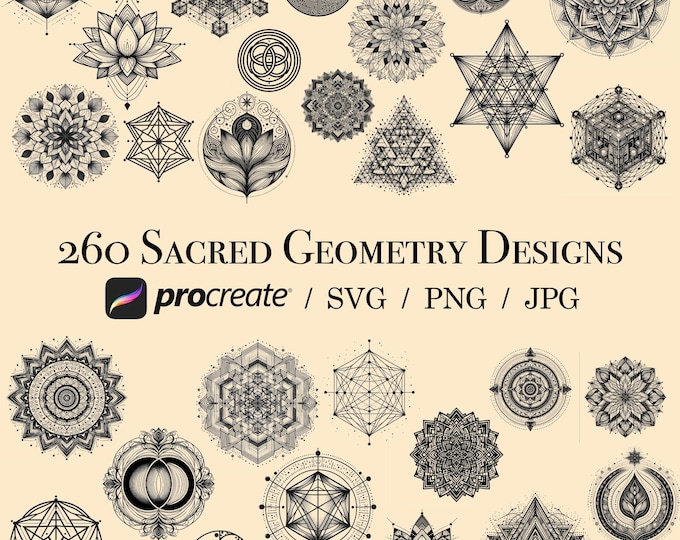 260 Sacred Geometry Designs – Procreate Stamps, SVG, PNG & JPG ...