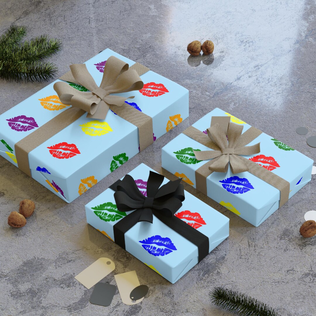 Rainbow Kiss Gift Wrap LGBTQ Pride Wrapping Paper Holiday, Birthday ...