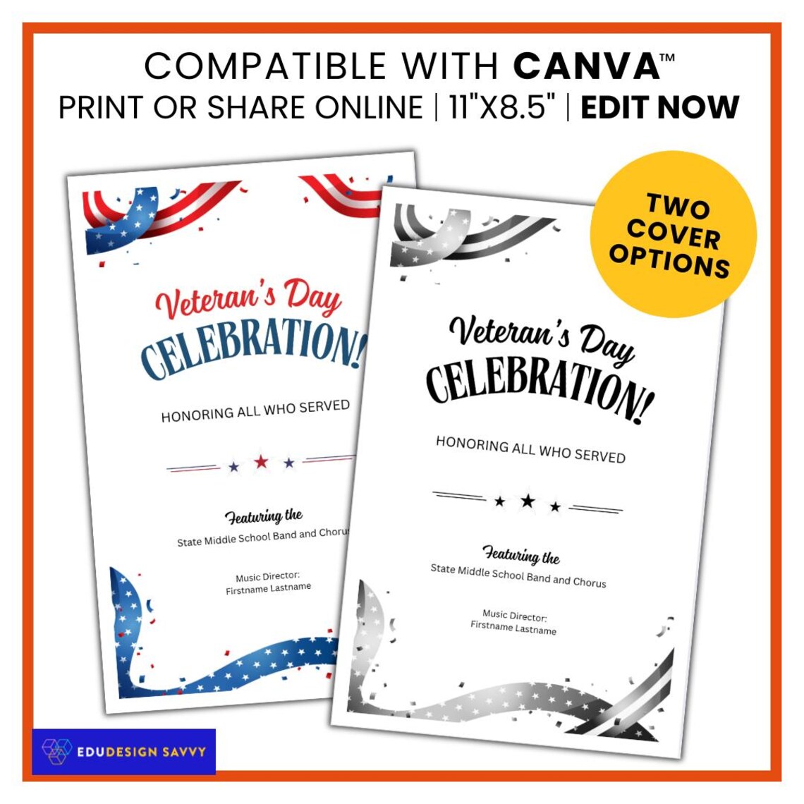 Editable Veterans Day | Memorial Day | Patriotic Concert Program Event ...