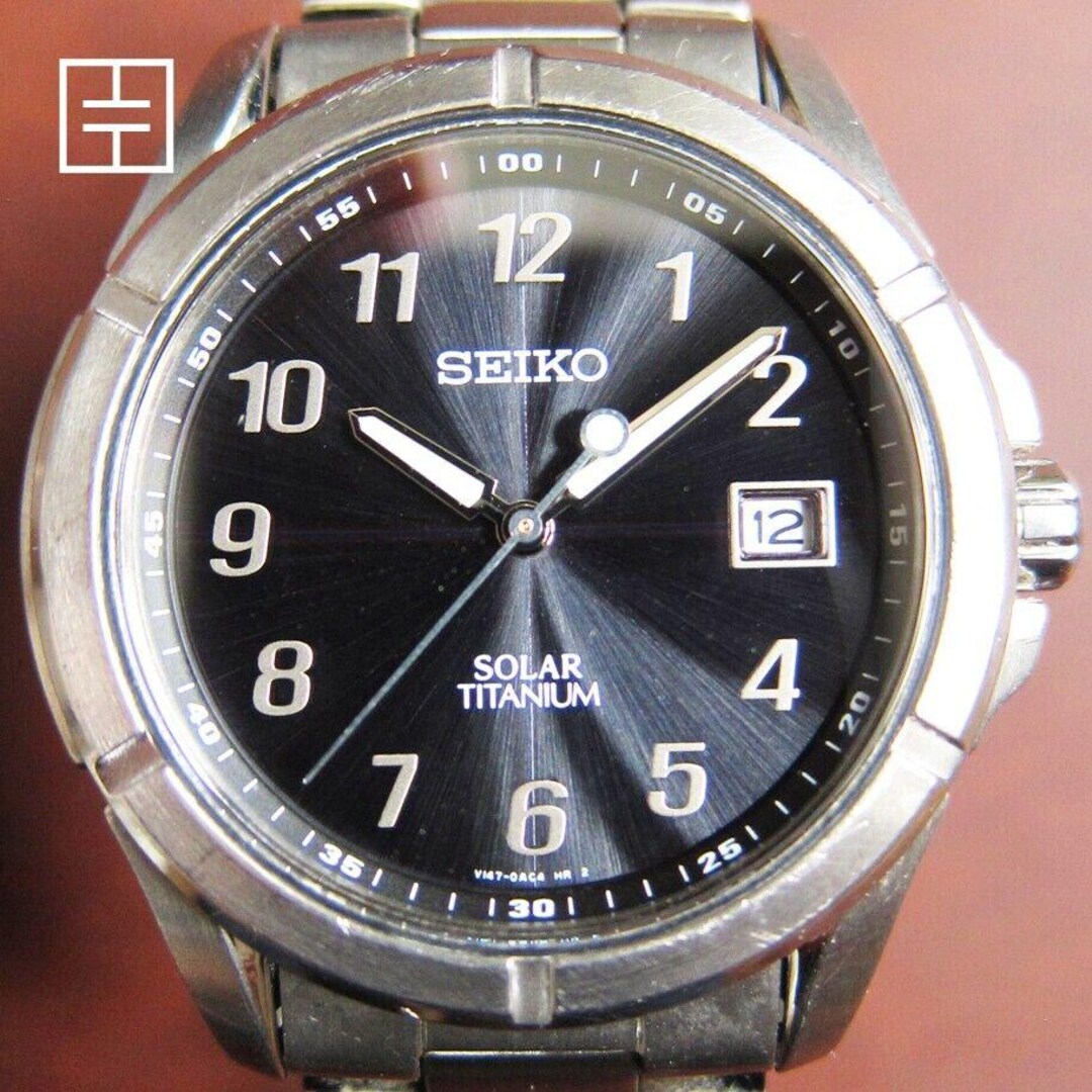 SEIKO V147-0AB0 Solar Titanium Mens Watch With Black Dial JDM Excellent ...