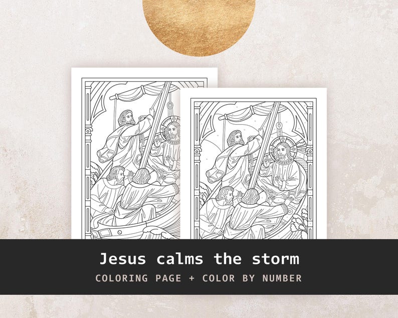 Bible Scene Set: Jesus Coloring Page & Color by Number, Hand Drawn Art ...