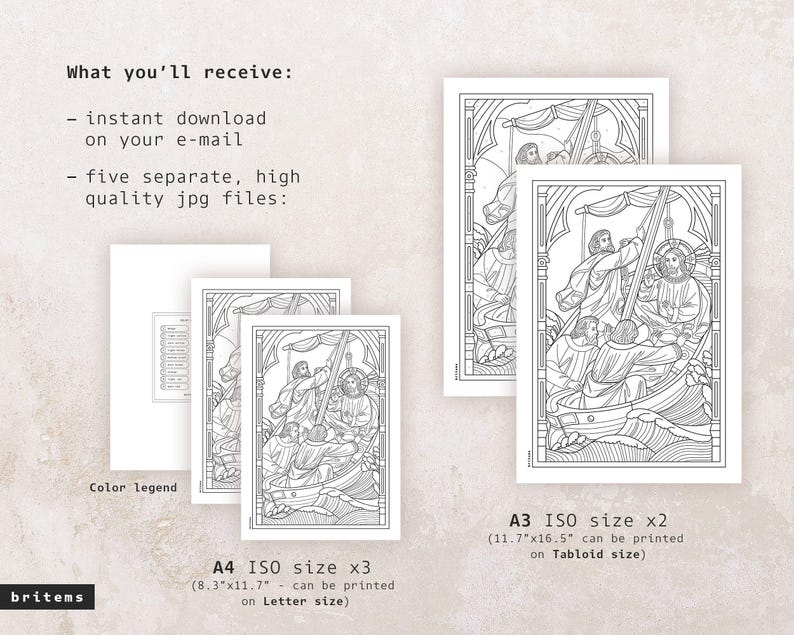 Bible Scene Set: Jesus Coloring Page & Color by Number, Hand Drawn Art ...