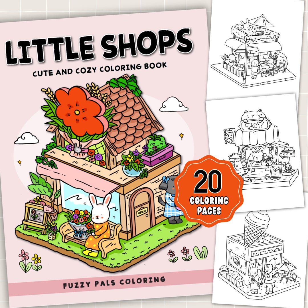 Little Shops Coloring Book, 20 Cute & Cozy Shops Illustrations ...