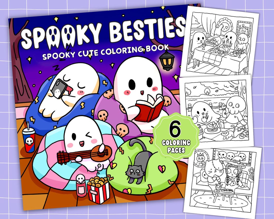 Spooky Besties Coloring Pages, 6 Adorable and Creepy Cute Scenes ...