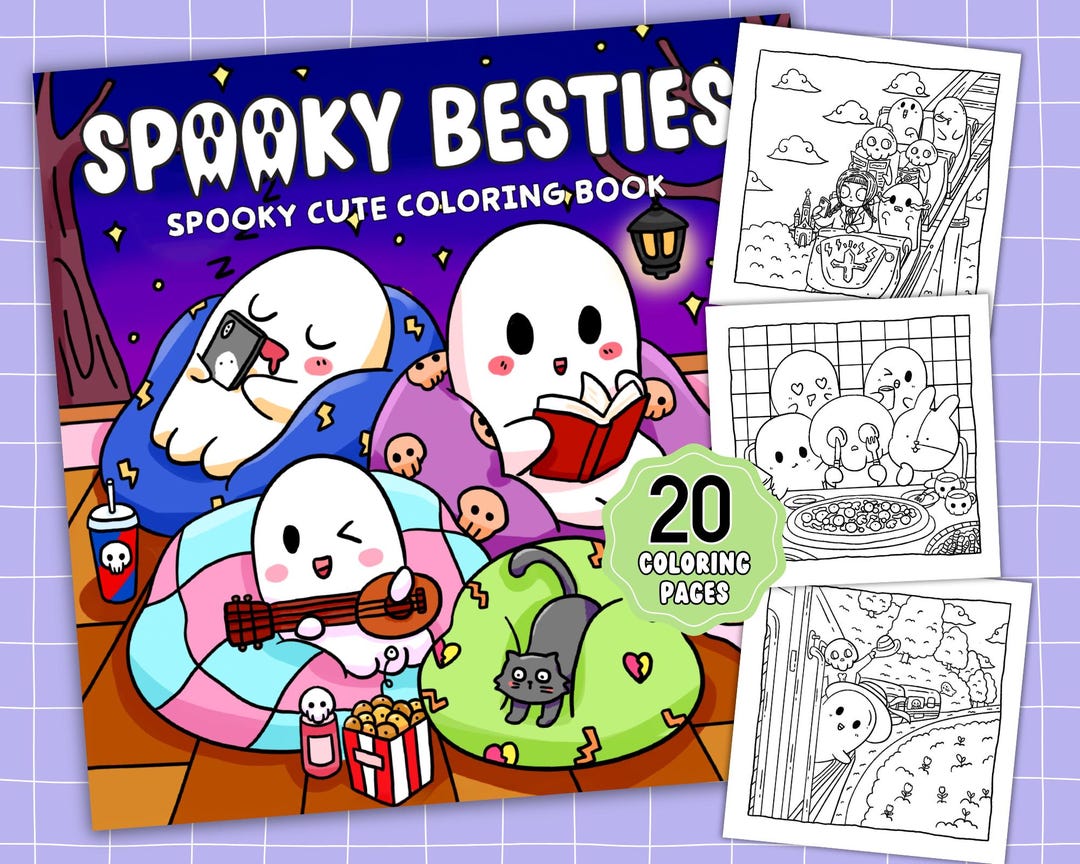 Spooky Besties Coloring Pages, 20 Adorable and Creepy Cute Scenes ...