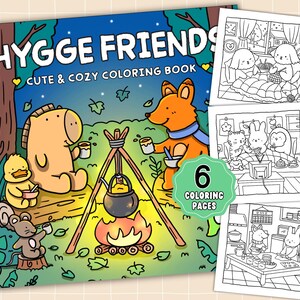 Hygge Friends Coloring Pages, 6 Cute and Cozy Scenes, Printable Instant ...