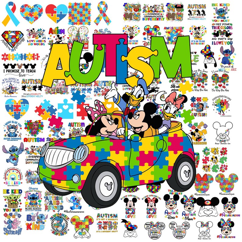 140+disney Autism Png Bundle, Stitch Autism Png, Mouse and Friend ...